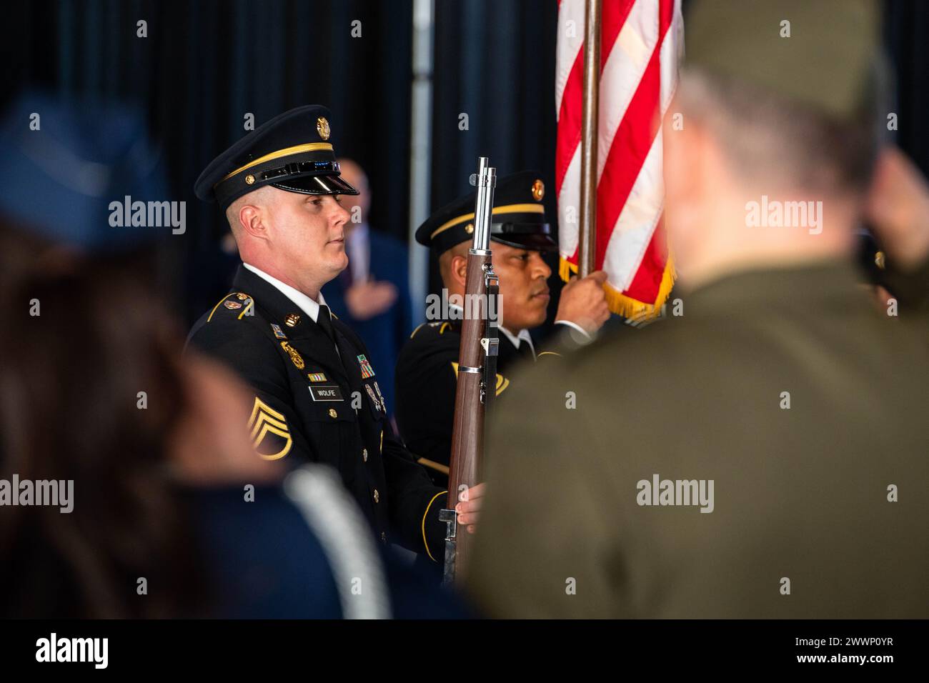 Honor guardsmen present colors during the U.S. Northern Command and ...