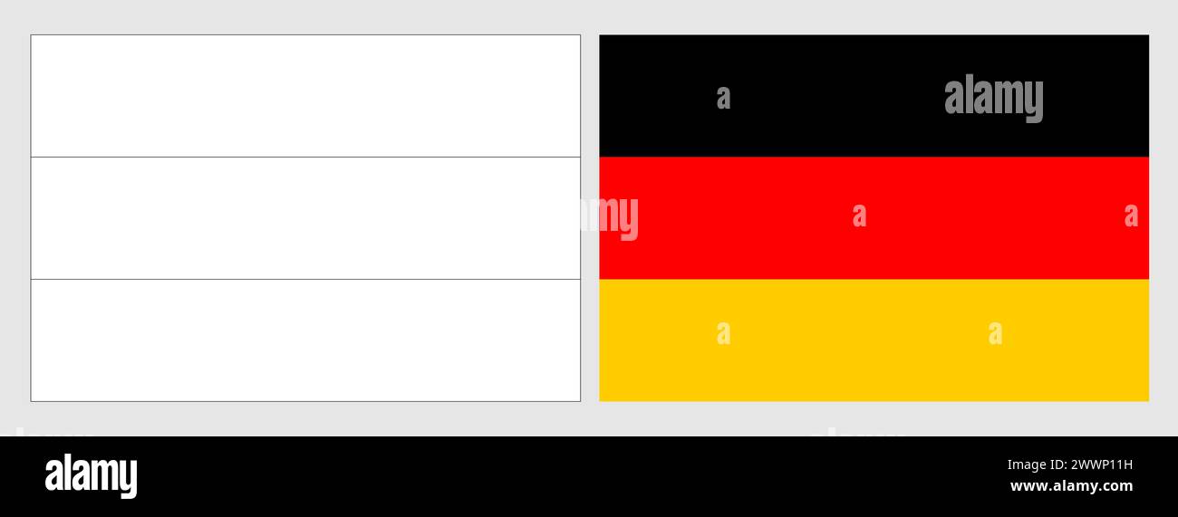 Germany flag - coloring page. Set of white wireframe thin black outline ...