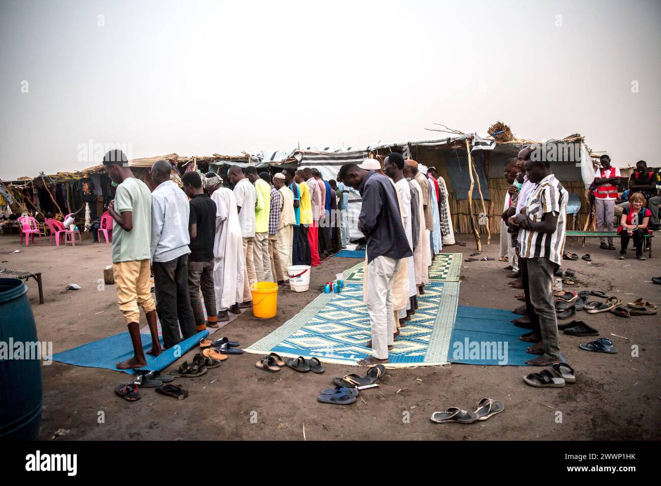 Renk South Sudan 20th Mar 2024 Men Pray Following Iftar As Ramadan