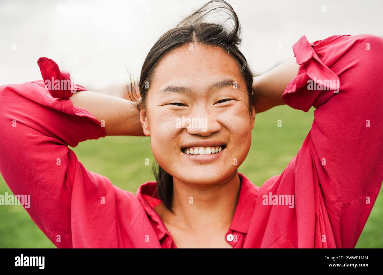Happy asian girl smiling outdoor during spring time - Real people and ...
