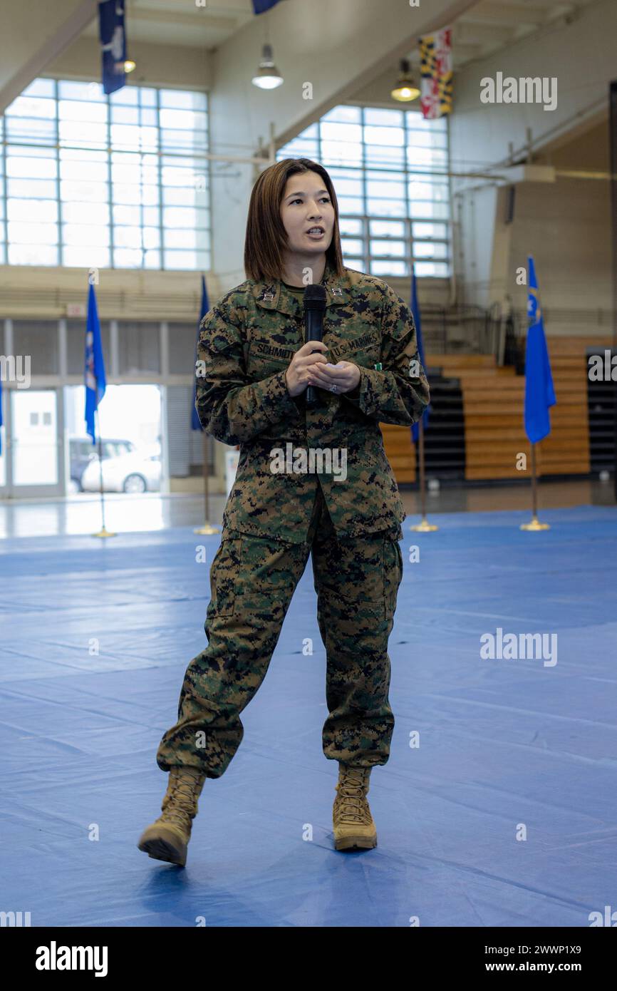 U.S. Marine Corps Capt. Kassandra Schmidt, the outgoing commanding ...