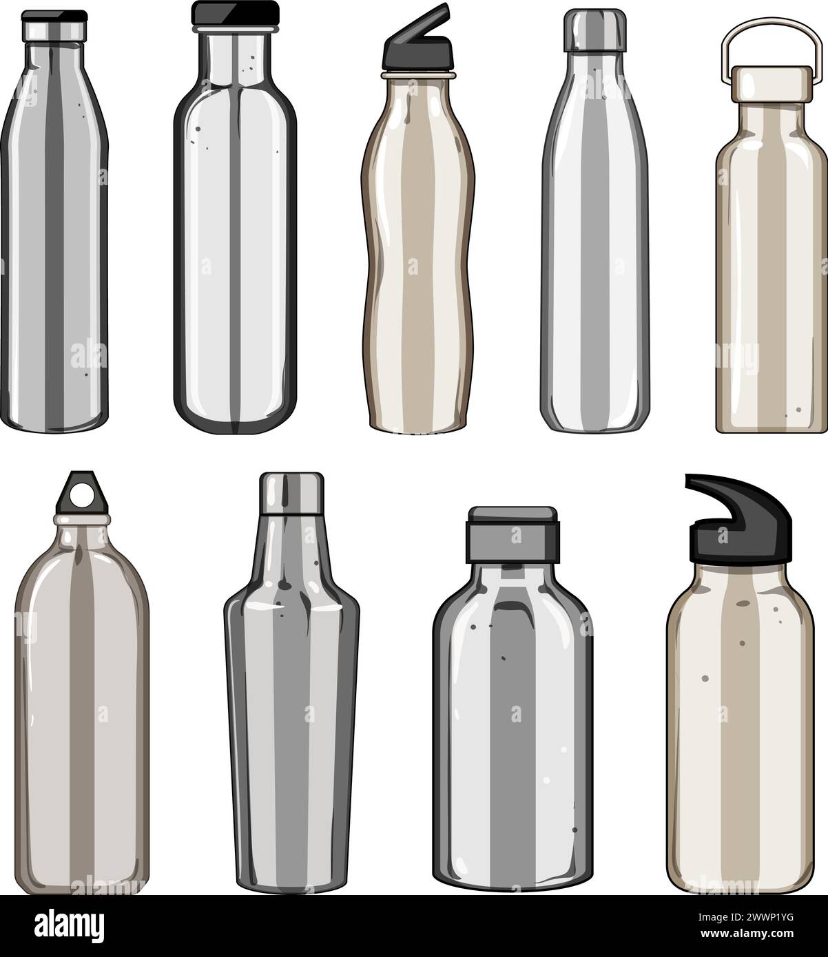 stainless bottle set cartoon vector illustration Stock Vector Image ...