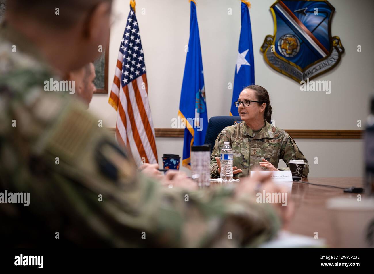 Maj. Gen. Stacy J. Huser, 20th Air Force commander, hosts an all-call ...