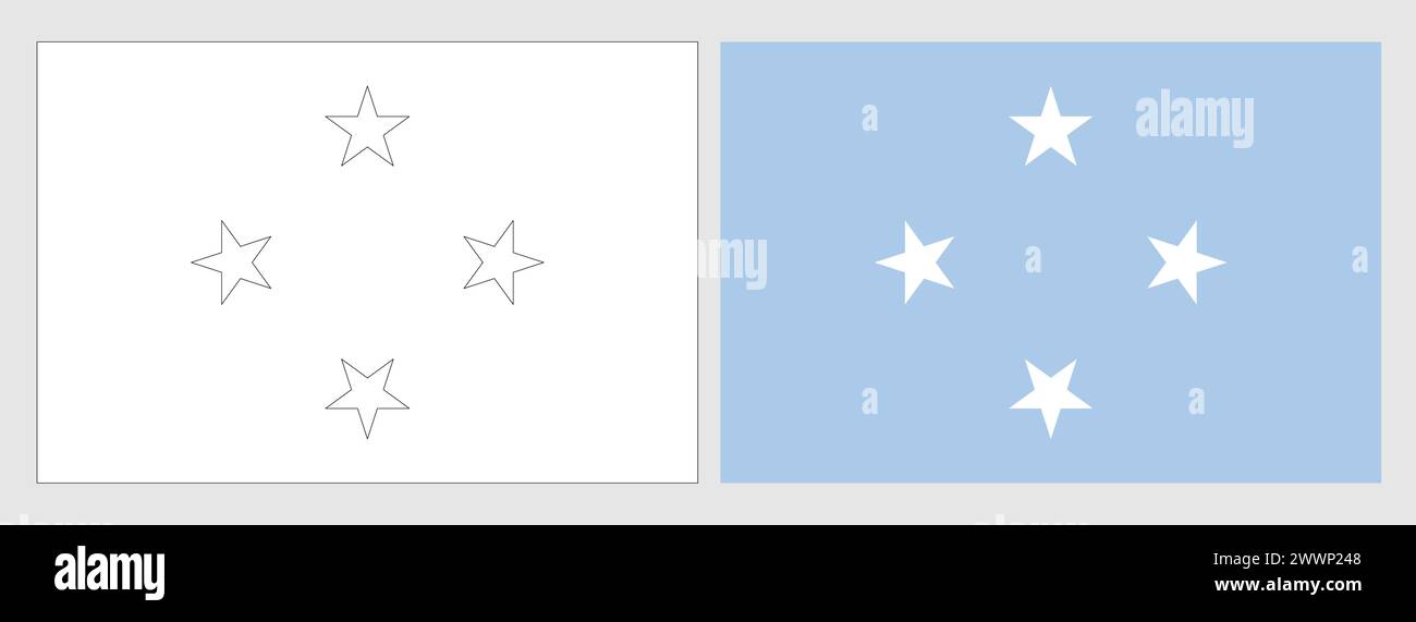 Federated States of Micronesia flag - coloring page. Set of white ...