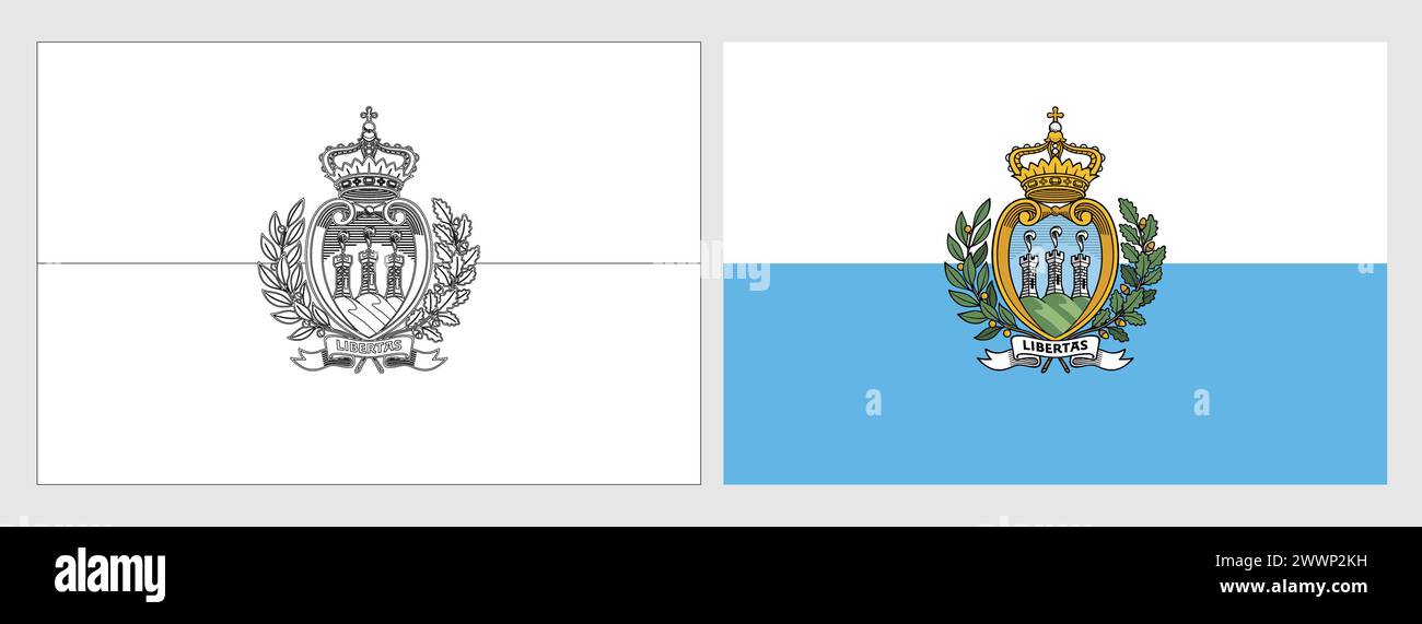 San Marino flag - coloring page. Set of white wireframe thin black ...