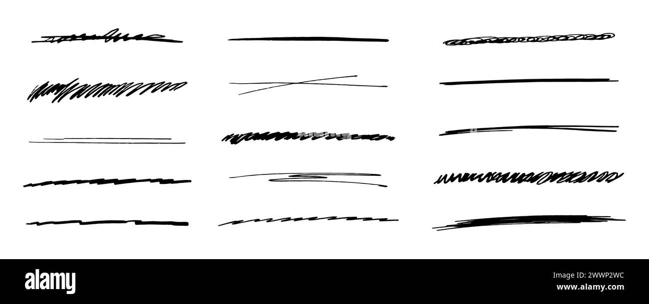 strikethrough underlines, set brush stroke, marker lines grunge curve ...