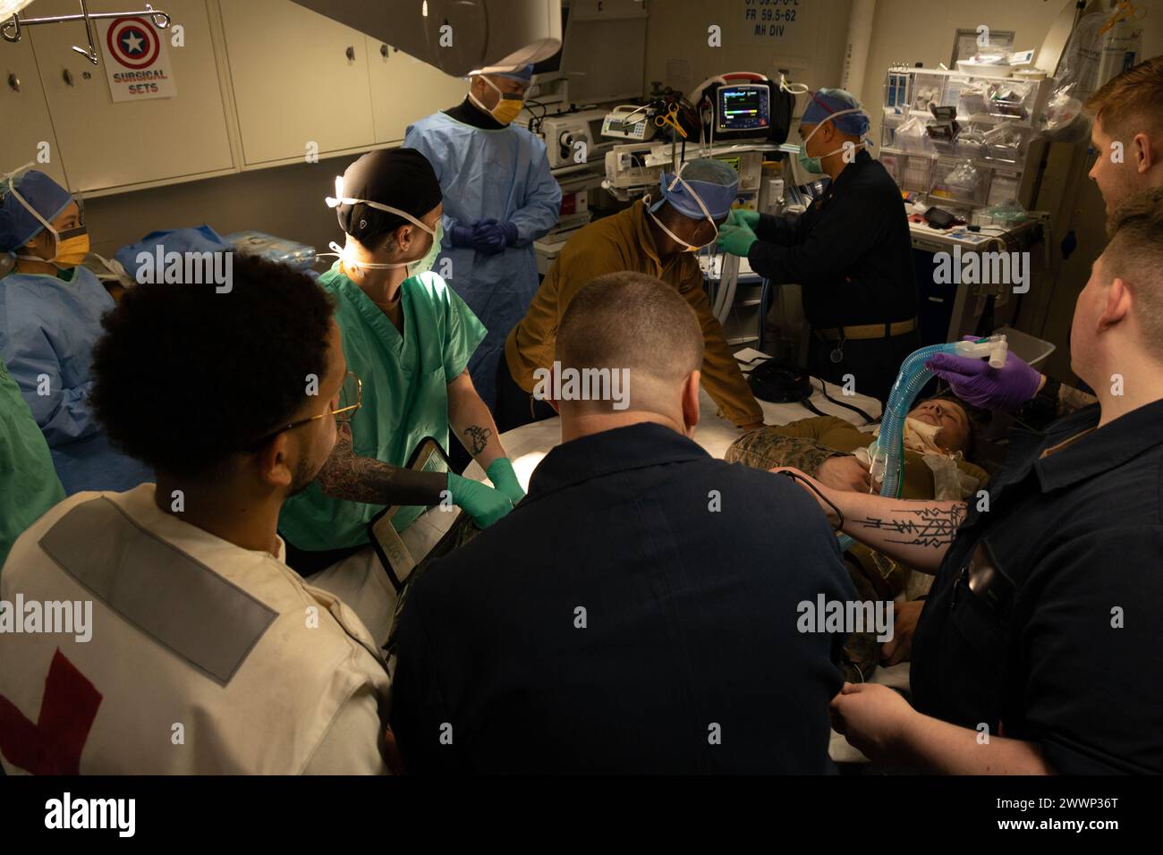 U.S. Navy medical personnel with the amphibious assault ship USS ...