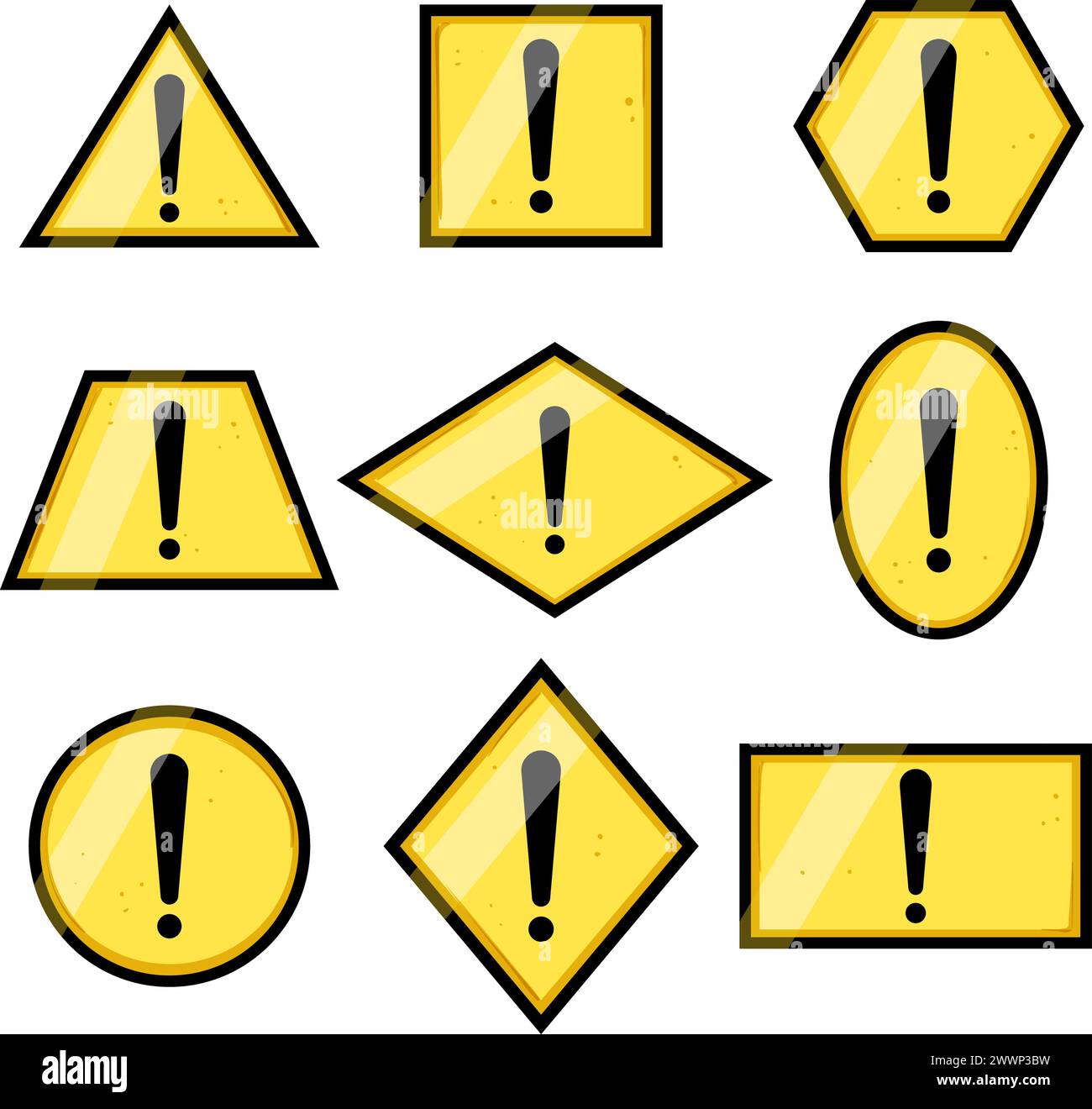 yellow warning sign set cartoon vector illustration Stock Vector Image ...