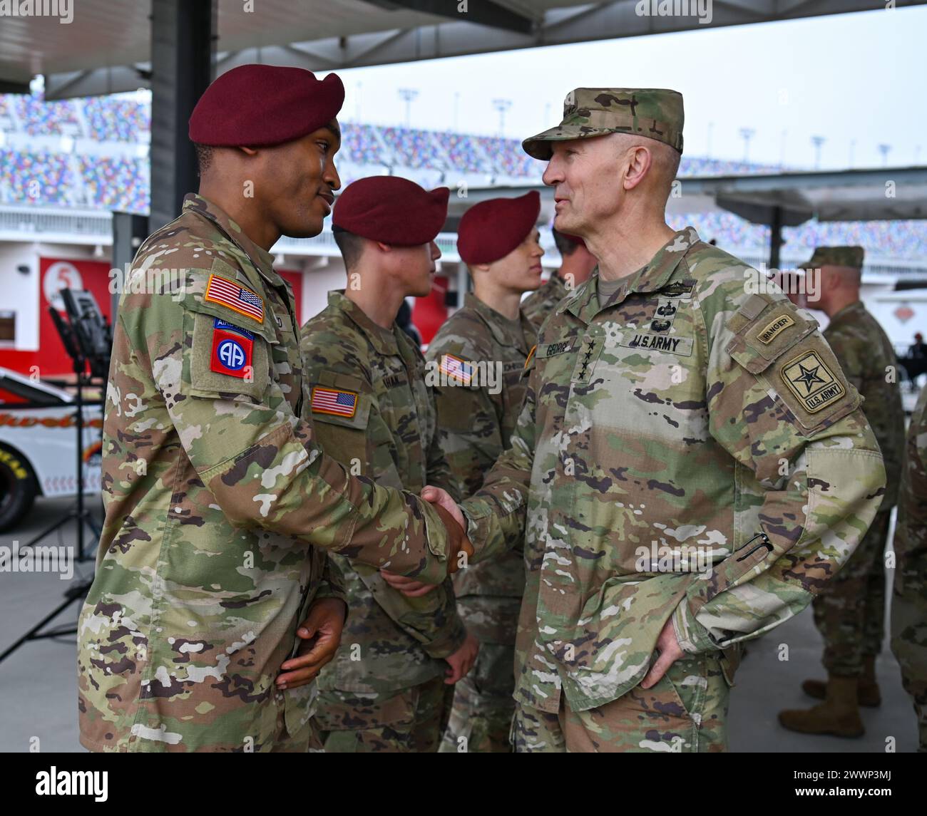 General Randy George, Chief of Staff of the Army, speaks with Sergeant ...