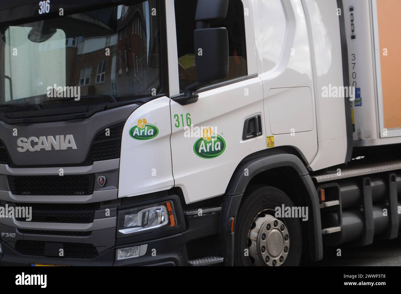 Copenhagen, Denmark /25 March 2024/ Arla dairy food proucts delivery ...