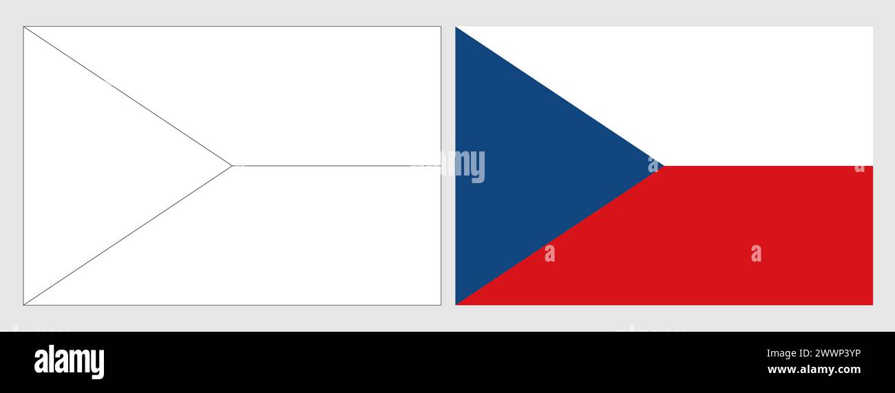 Czech Republic flag - coloring page. Set of white wireframe thin black ...