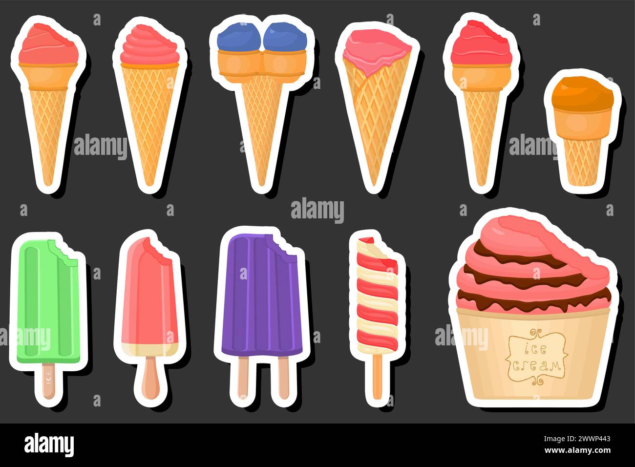 Illustration On Theme Big Kit Ice Cream Popsicle Different Types In