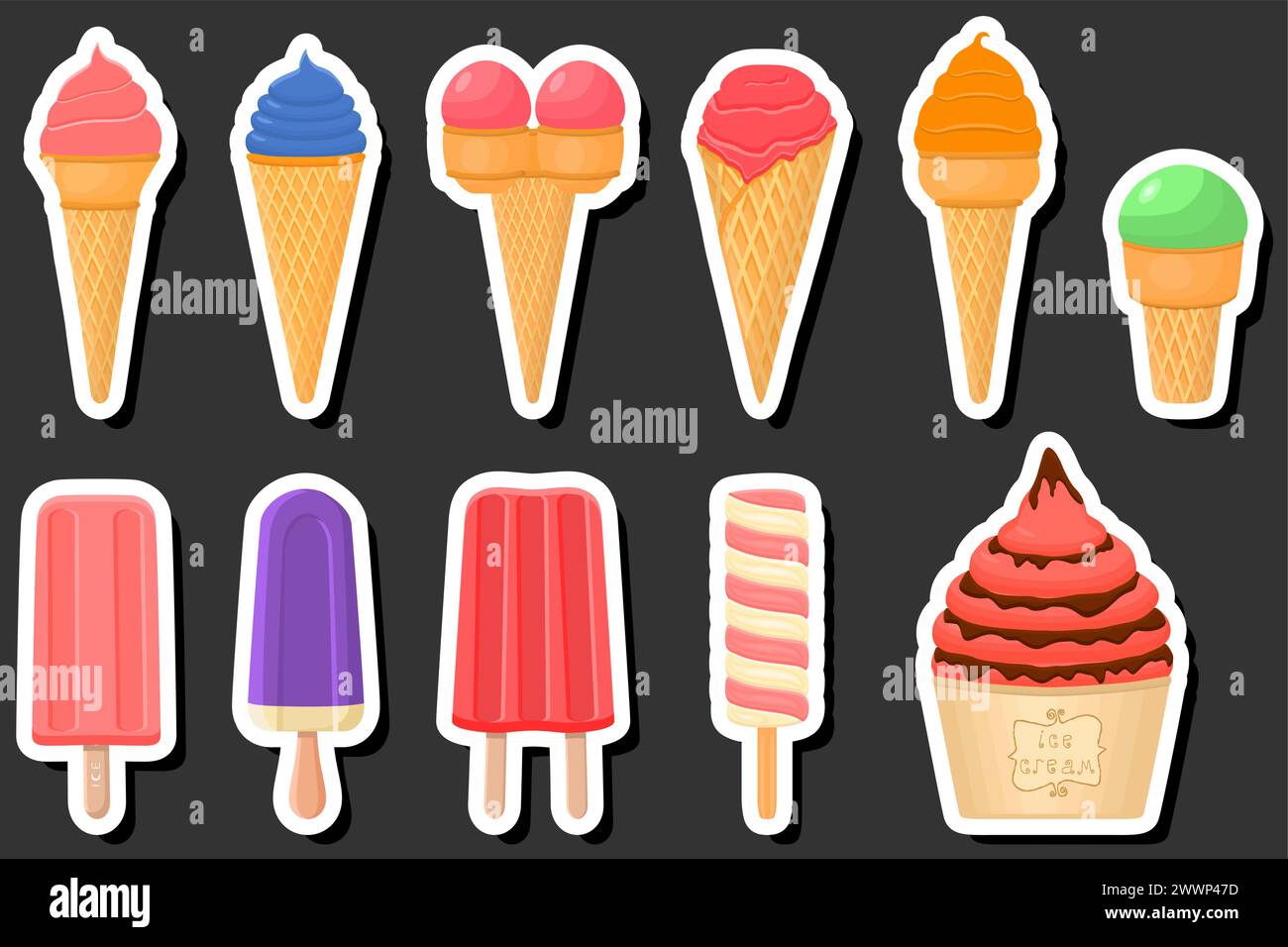 Illustration on theme big kit ice cream popsicle different types in ...