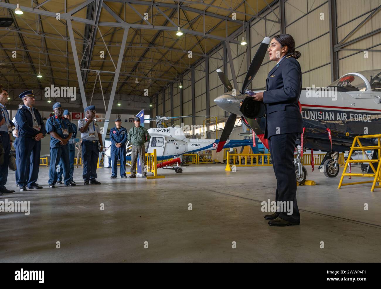 A Tunisian Air Force airman briefs African Air Chiefs and guests during ...