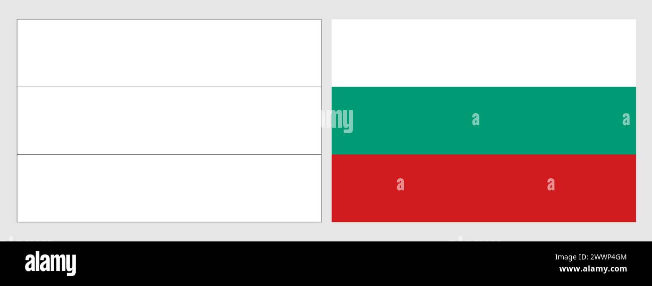 Bulgaria flag - coloring page. Set of white wireframe thin black ...