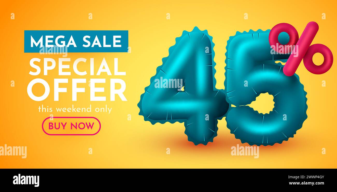 45 percent Off. Discount creative composition. Mega Sale. Vector ...