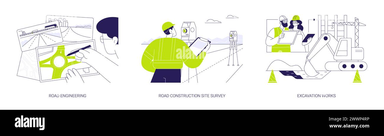 Road construction process abstract concept vector illustrations Stock ...