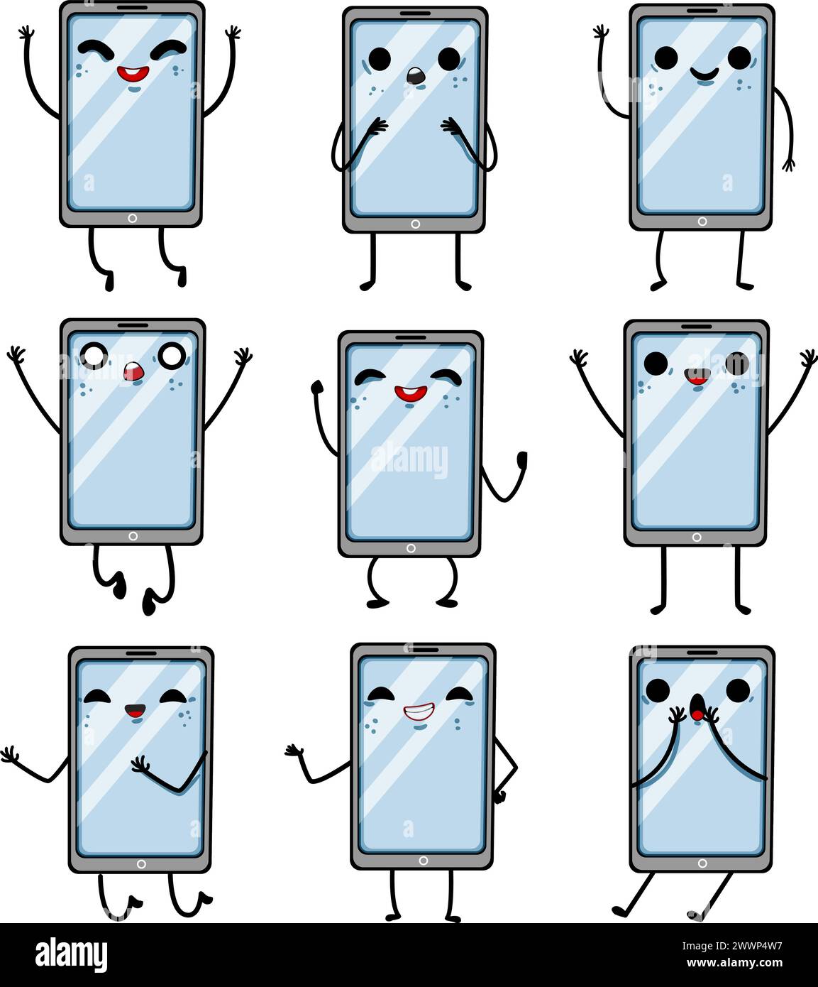 phone character set cartoon vector illustration Stock Vector Image ...
