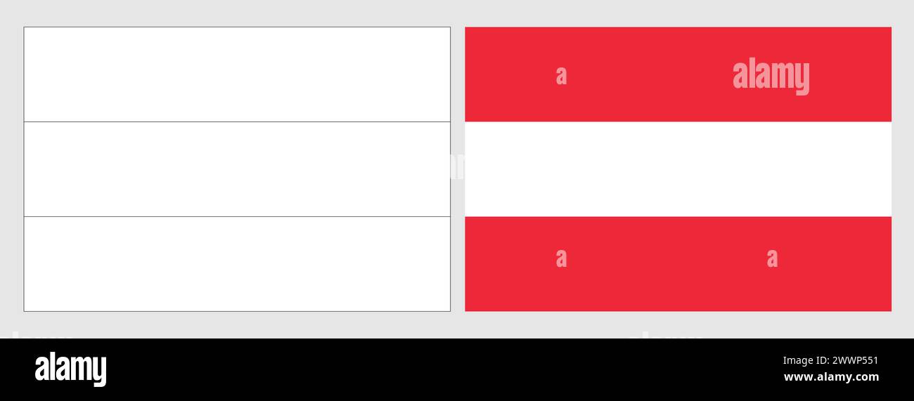 Austria flag - coloring page. Set of white wireframe thin black outline ...