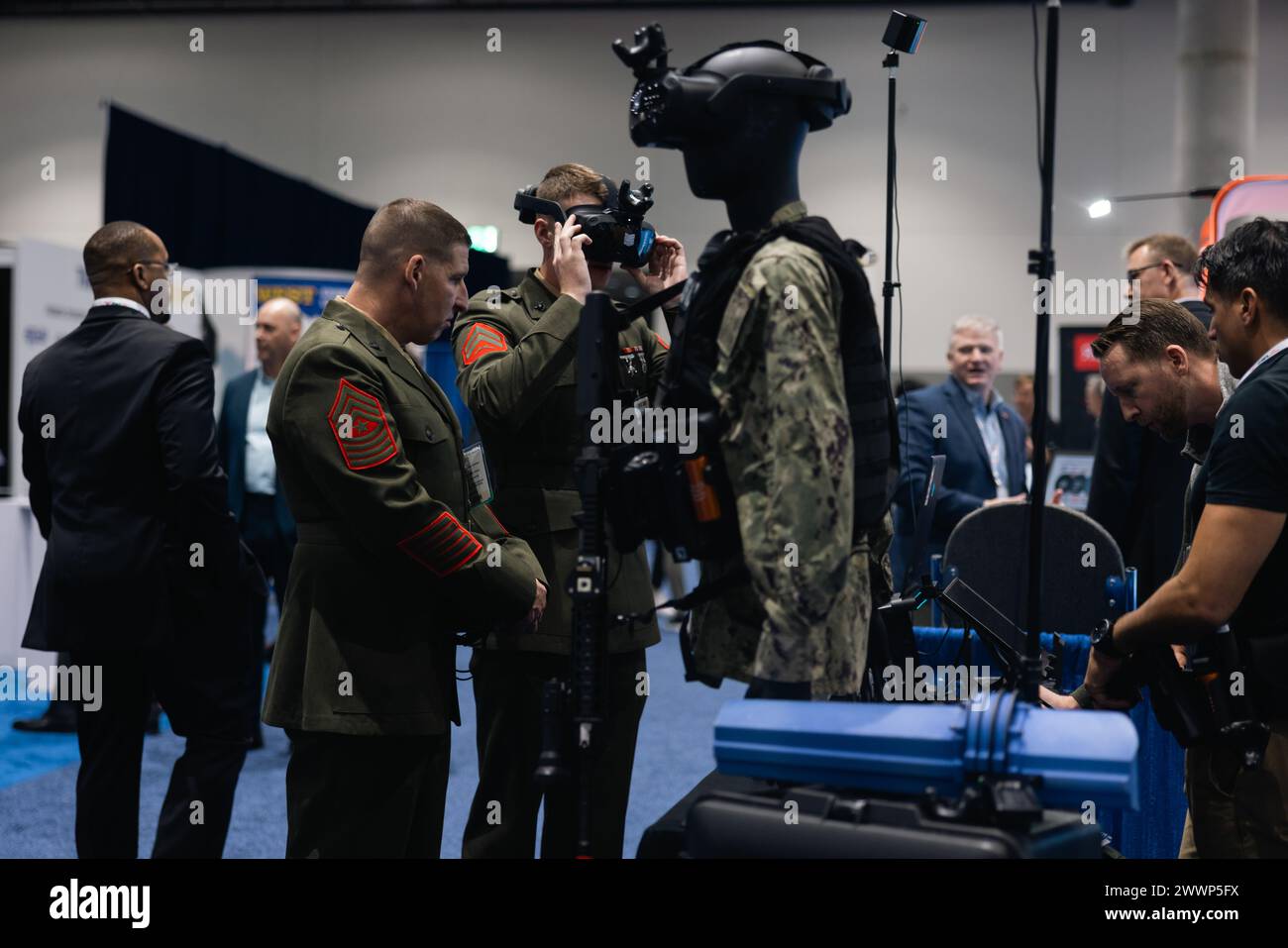 U.S. Marines demo a virtual reality headset during the WEST 2024 ...