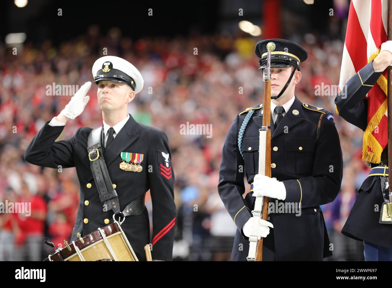The Joint Armed Forces Color Guard and drummers from The U.S. Navy Band ...