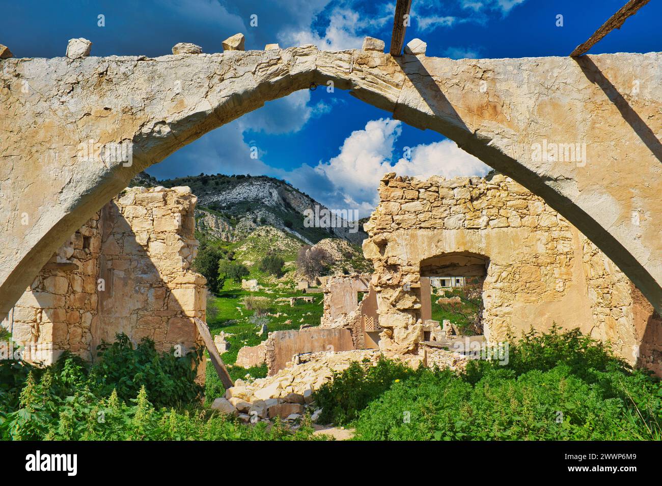 Arch in the ruined 12th-century Knights Templar stronghold of Foinikas ...