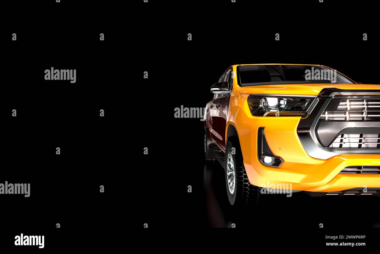 Modern yellow pickup truck 3d render Stock Photo - Alamy