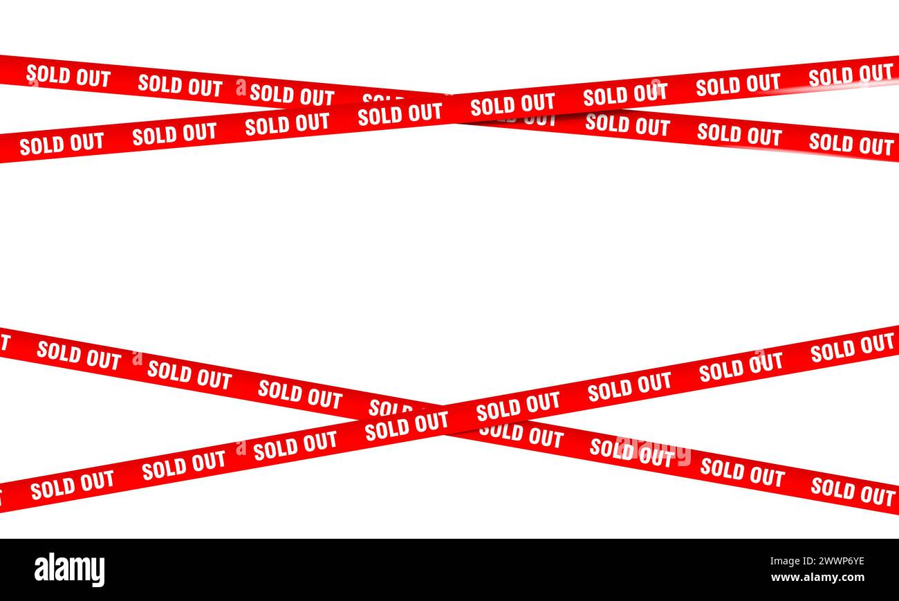 Red sold out tapes crisscross isolated on white background. 3d render ...