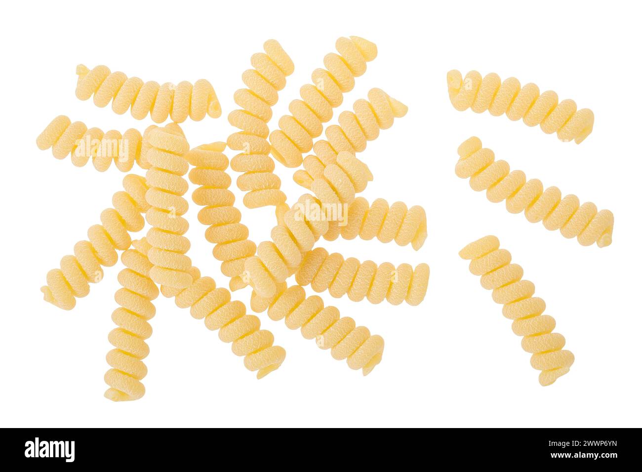 Italian spiral shaped pasta, Fusilli bucati macaroni, isolated on white ...