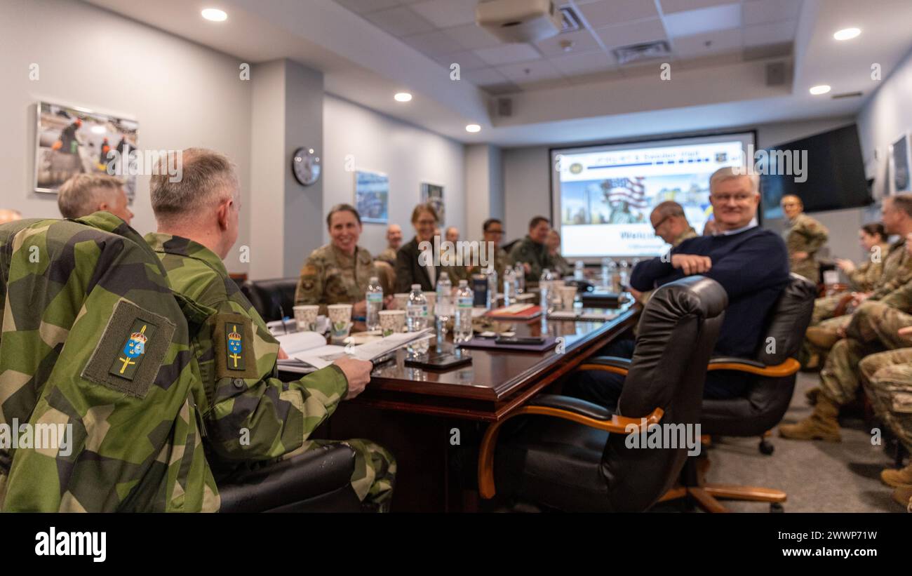 Swedish military and diplomatic representatives are briefed by New York ...