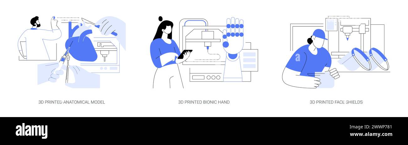 3D printing in healthcare isolated cartoon vector illustrations se ...