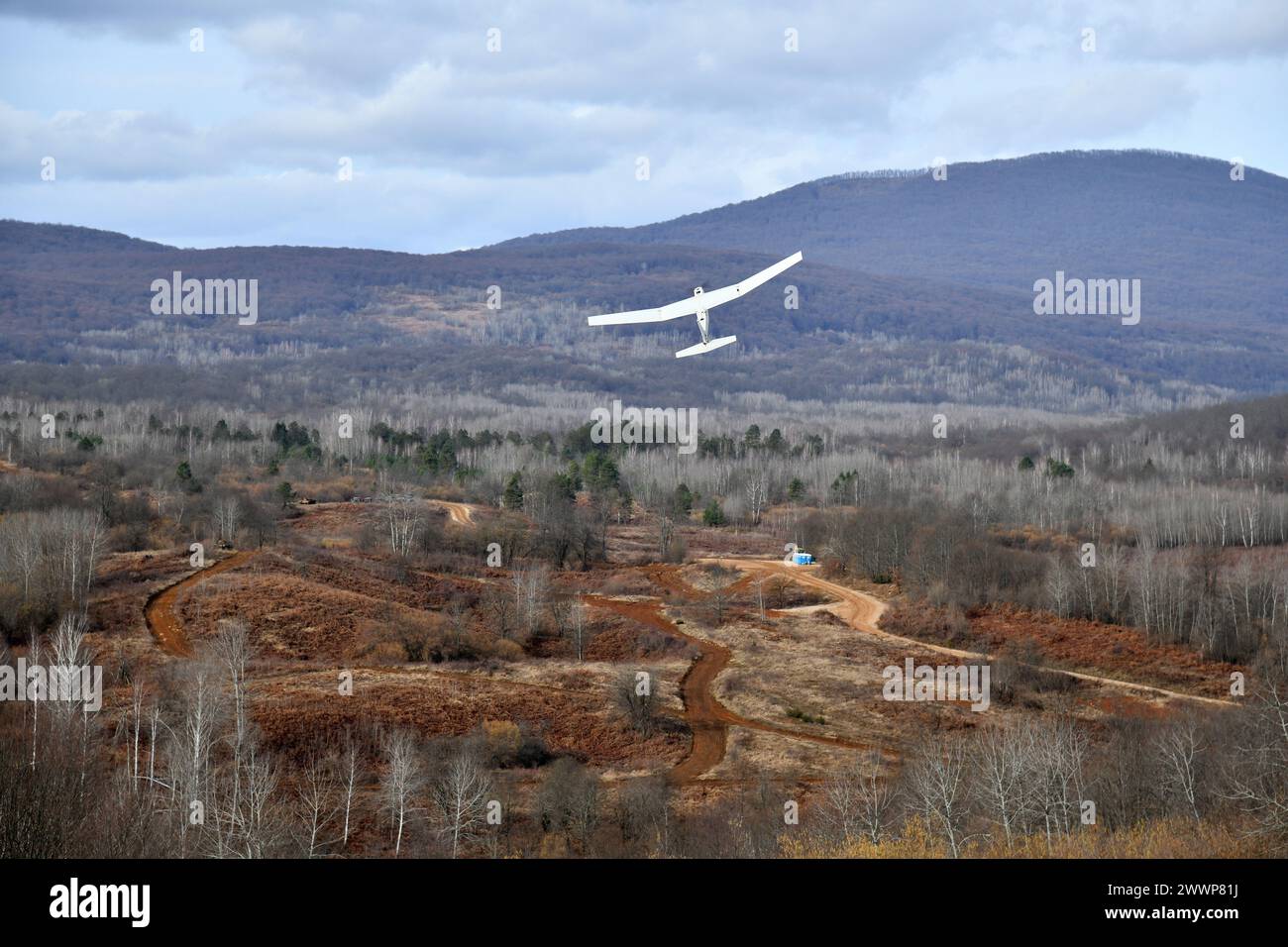 A Puma aerial system flies overhead during Eagle Ursa exercise at the ...