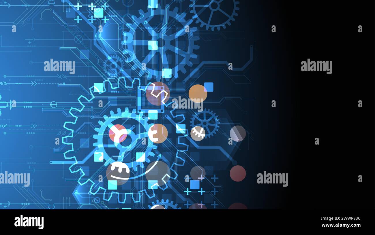 Gear wheel technology pattern on gradient background. Hand drawn vector ...