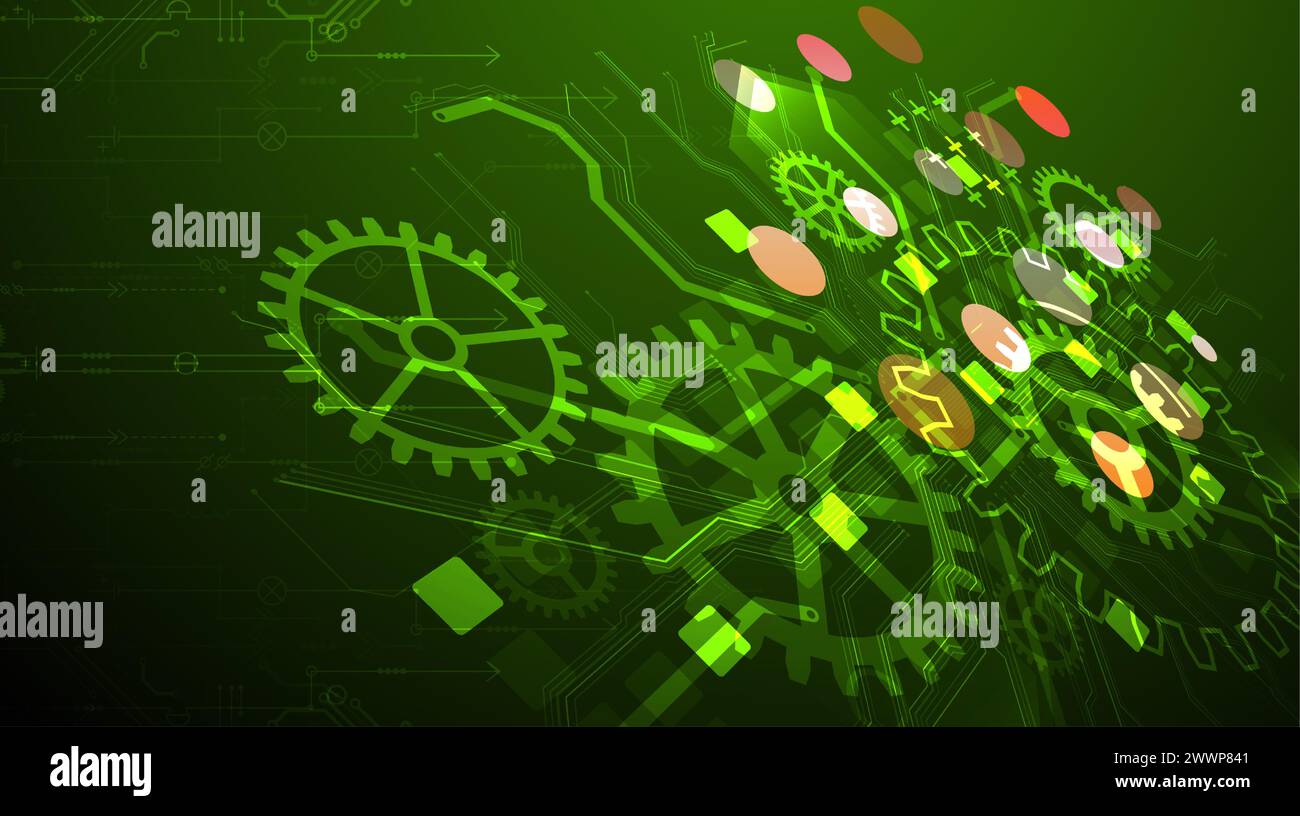 Gear wheel technology pattern on gradient background. Hand drawn vector ...