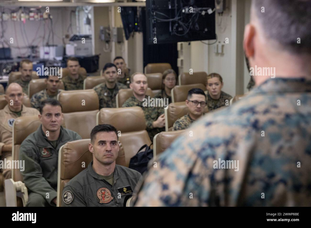 U.S. Marines with the 31st Marine Expeditionary Unit listen while Maj ...