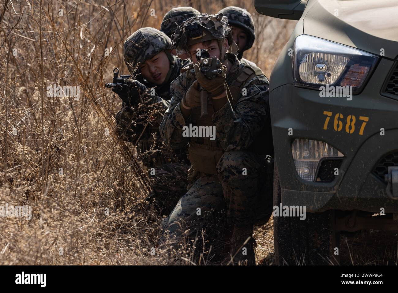 A U.S. Marines and Republic of Korea Marines take cover during Korea ...