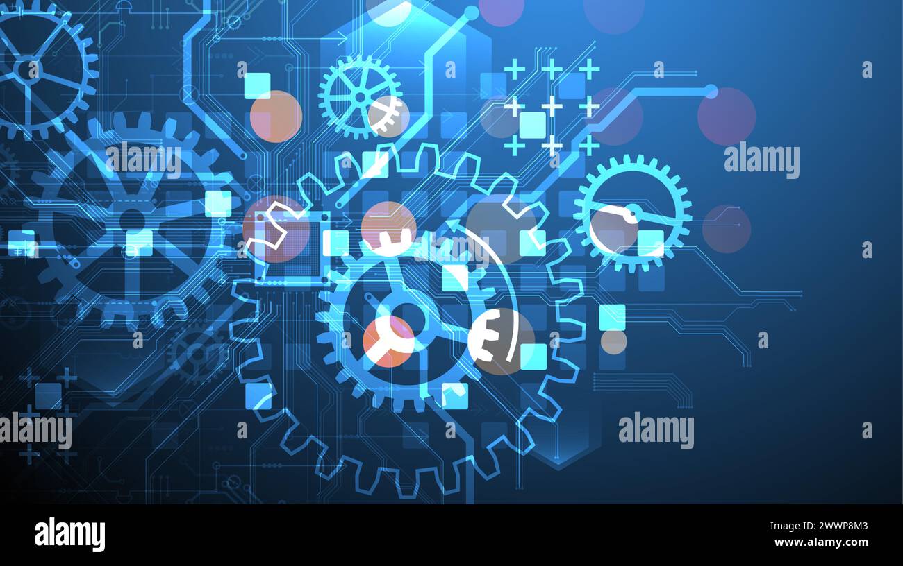 Gear wheel technology pattern on gradient background. Hand drawn vector ...