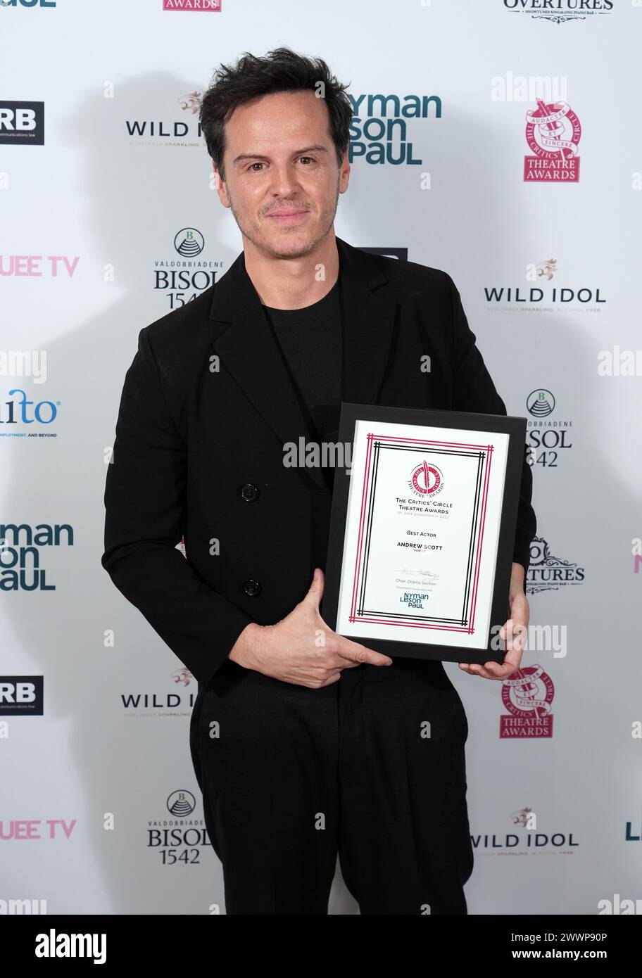 Andrew Scott with his Best Actor award at the annual UK Critics' Circle ...