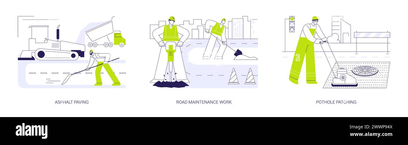 Road maintenance and repair abstract concept vector illustrations Stock ...
