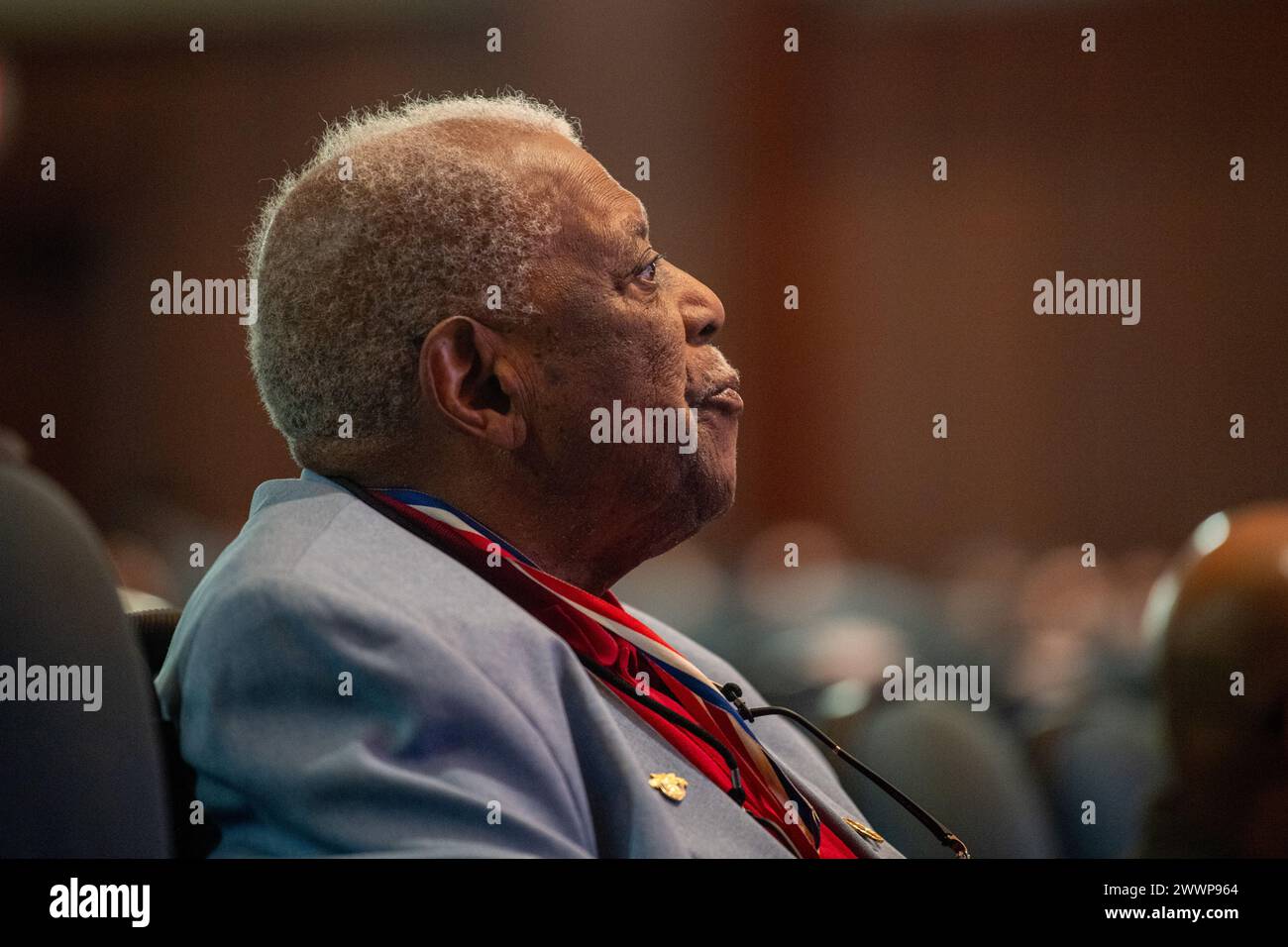 Dr. Eugene Richardson Jr., documented original Tuskegee Airman, listens ...