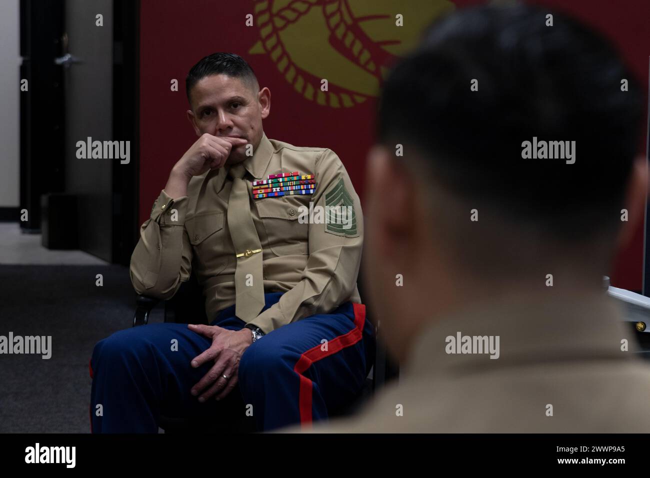 U.S. Marine Corps Sgt. Maj. Carlos Ruiz, the 20th Sergeant Major of the Marine Corps, speaks ...