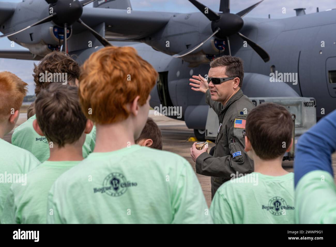U.S. Air Force Lt. Col. Mark Withee, 403rd Wing navigator, gives a tour ...