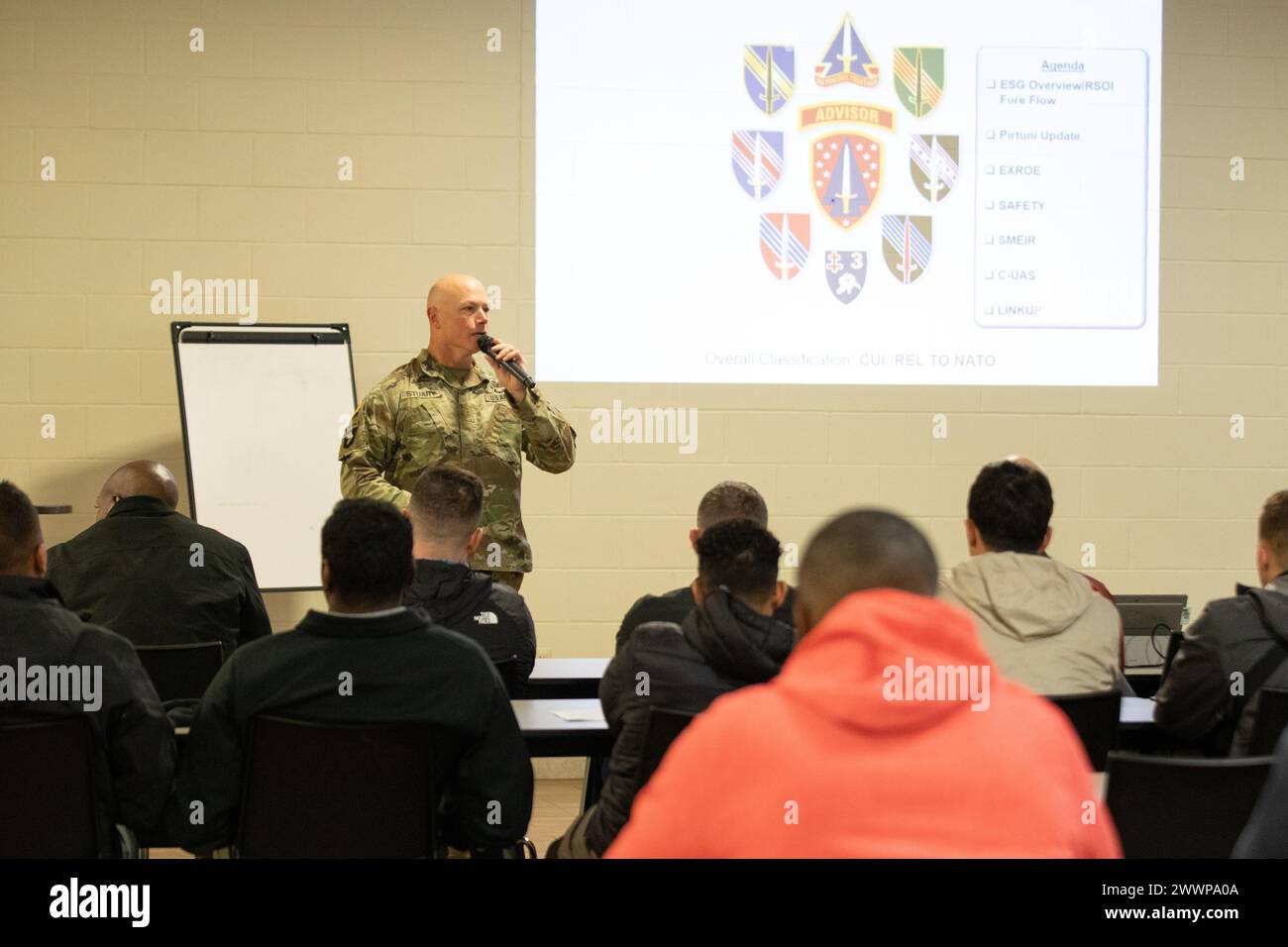 U.S. Army Maj. Russell Stuart, 3rd Battalion, 353rd Regiment, briefs U ...