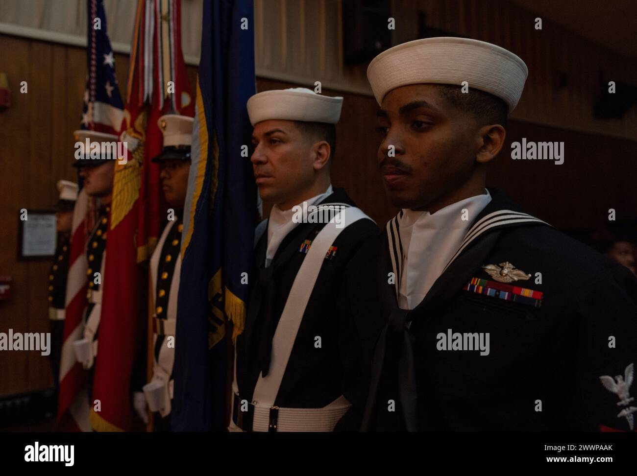 U.S. Marines and Sailors with 2d Medical Battalion Color Guard, stand ...