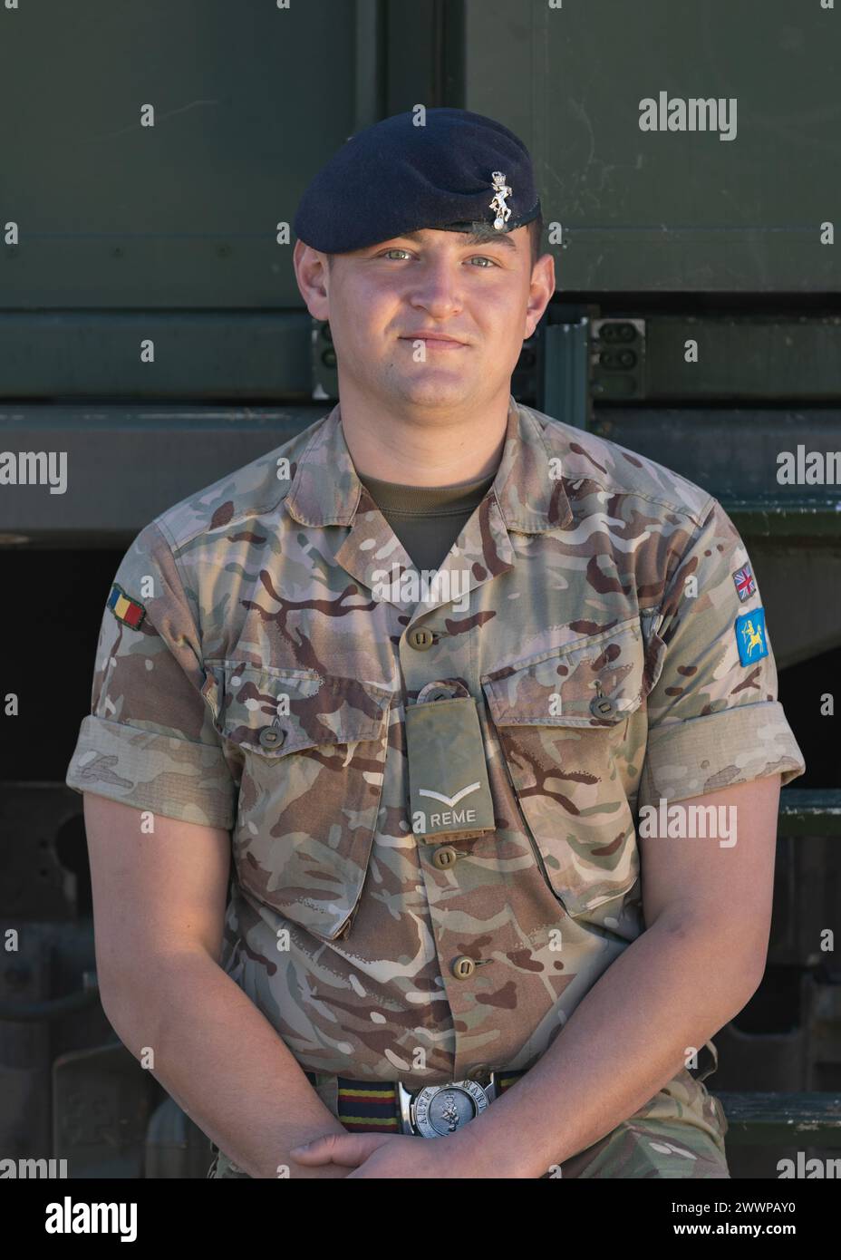 Royal Army Lance Corporal William Clubb assigned to 16th Regiment Royal Artillery, poses for a ...