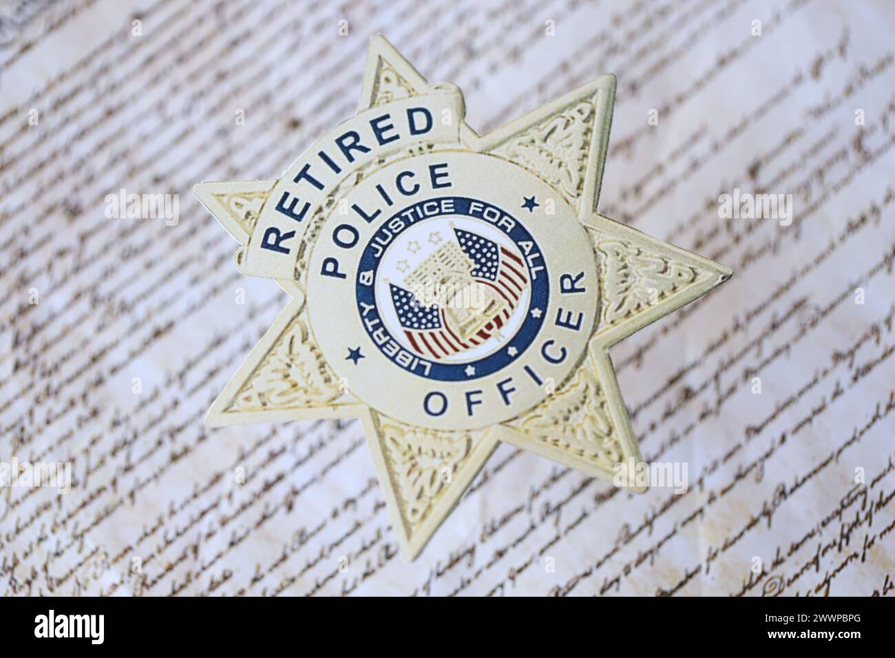 KYIV, UKRAINE - MARCH 9, 2024 US Retired Police Officer badge on United ...