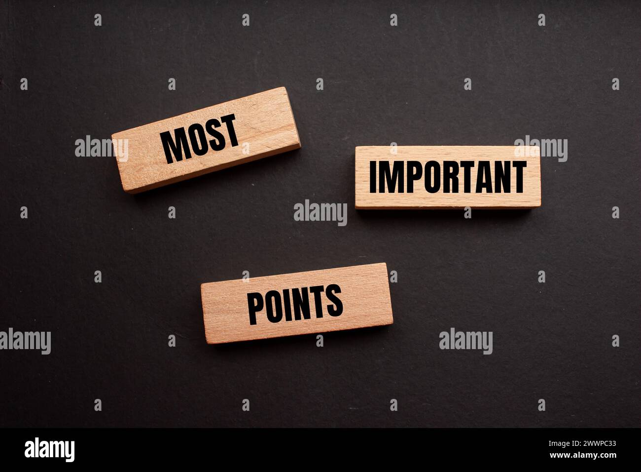 Most important points words written on wooden blocks with black ...
