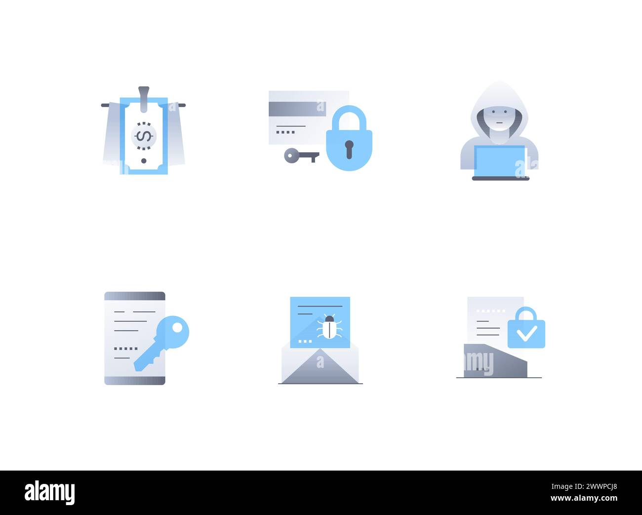 Hacking and data breach - flat design style icons set Stock Vector ...