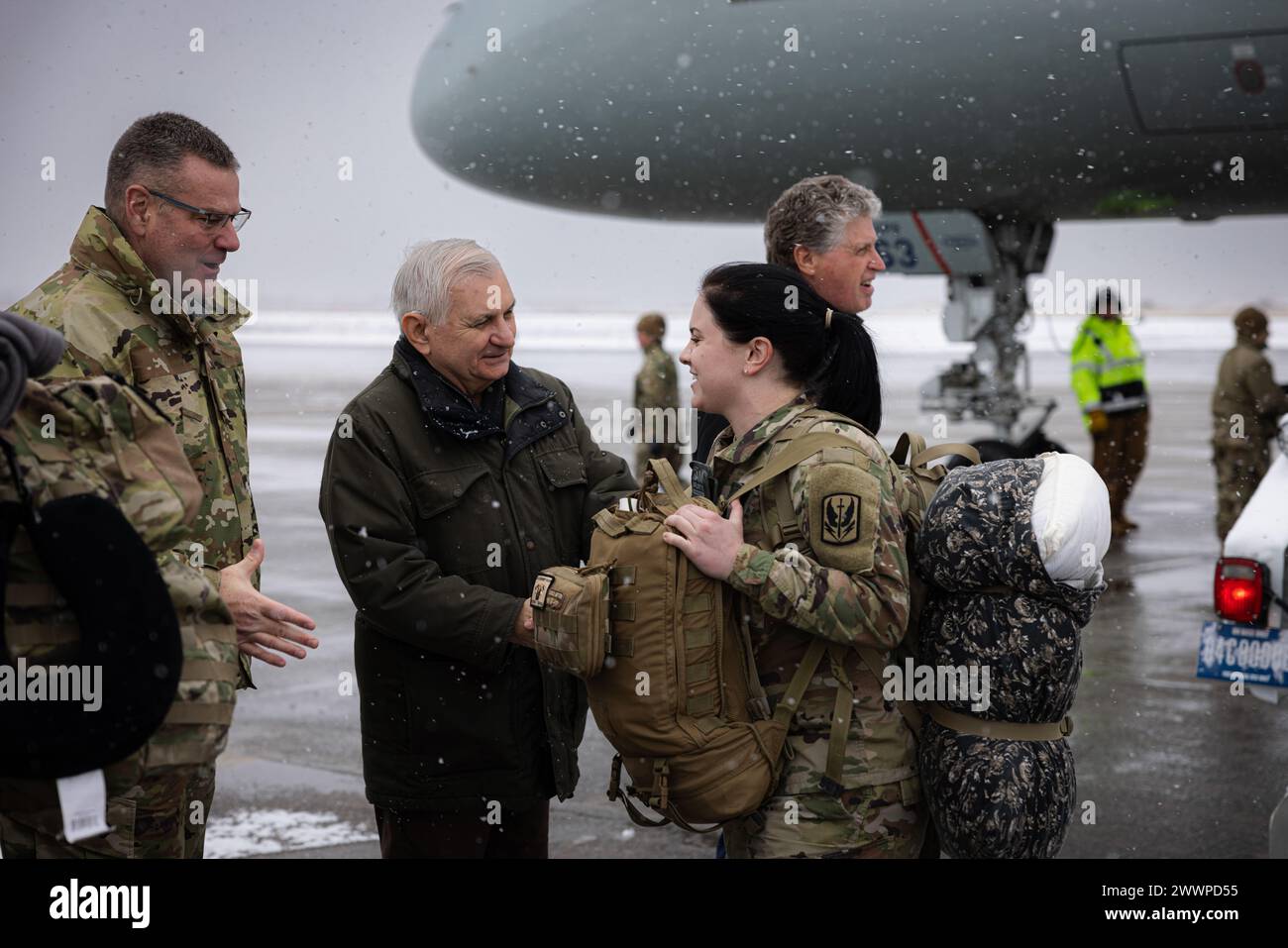 Rhode Island Senator Jack Reed greets SGT Olivia DeSpirito, a medic ...
