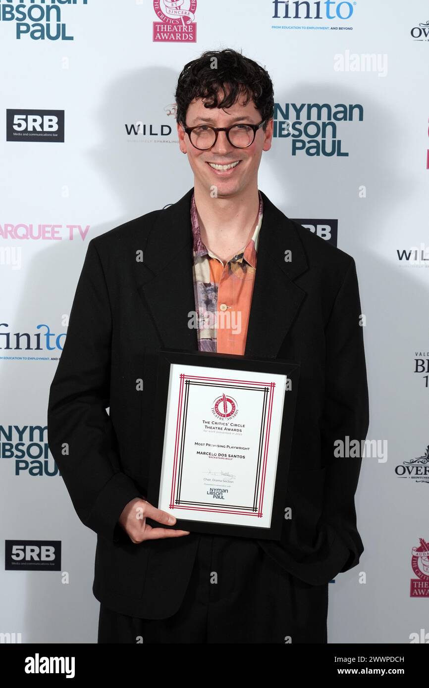 Marcelo Dos Santos with his Most Promising Playwright award at the ...